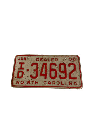 vintage 1998 north carolina dealer car license plate 34692 | eBay