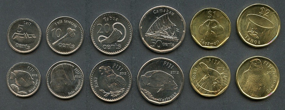 Fiji - 5 pcs х set 6 coins 5 10 20 50 cents 1 2 Dollars 2012 UNC ...