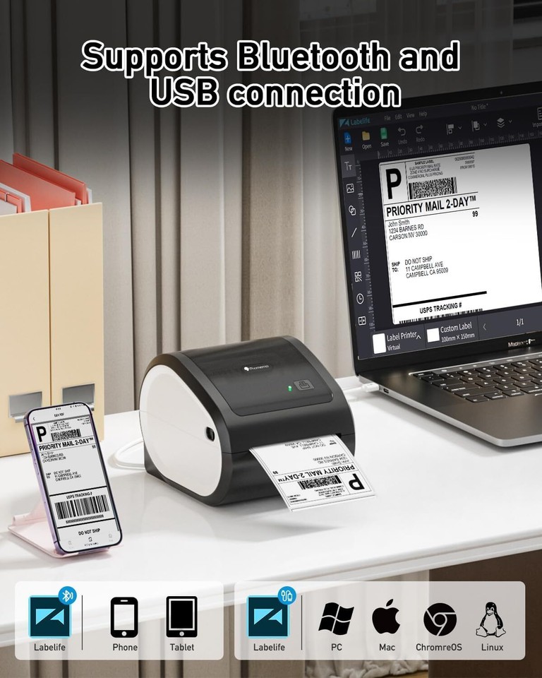 Phomemo 4x6 Shipping Label Printer Thermal Barcode Desktop Printer or ...