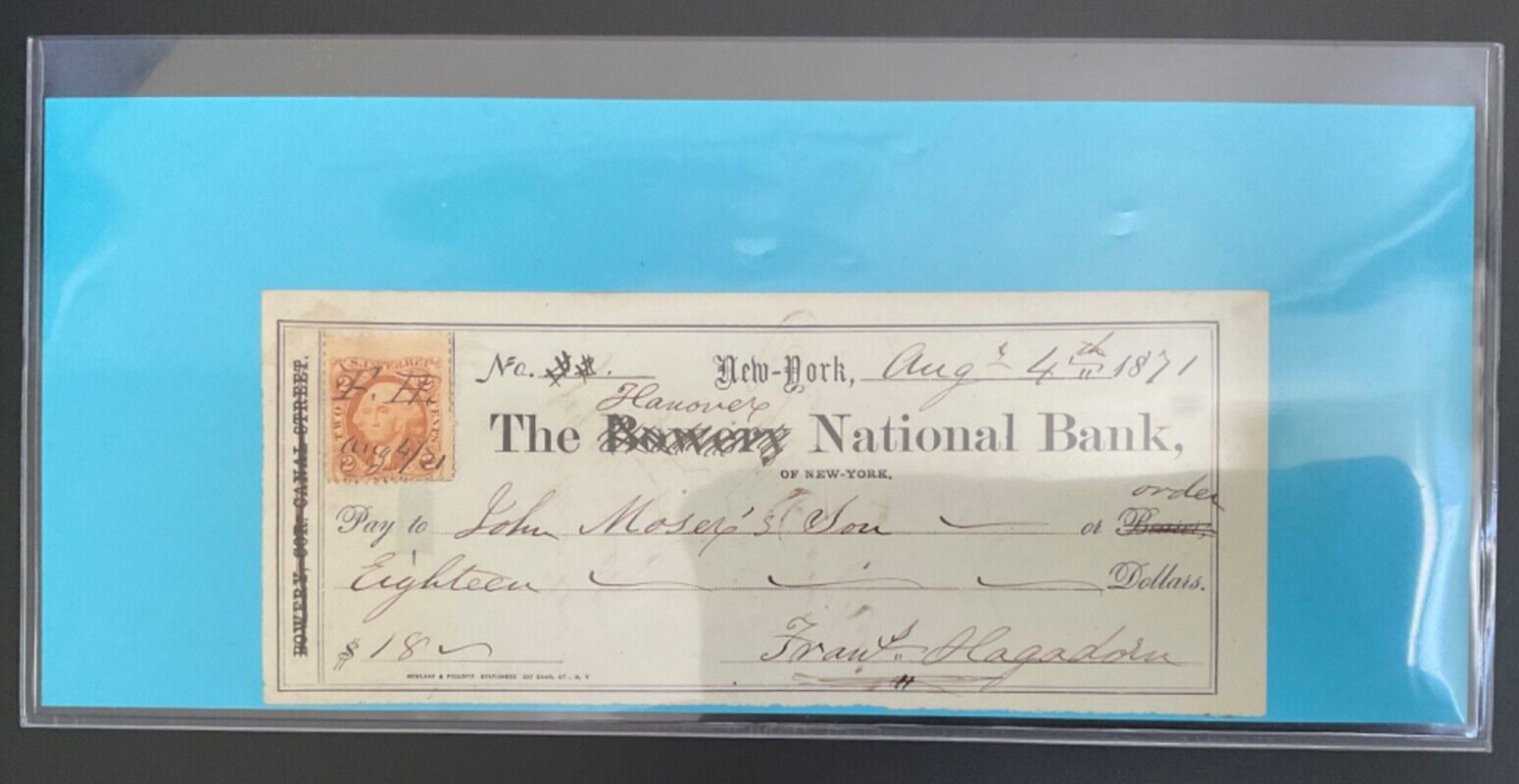 New York The Hanover National Bank Check/Money Order 1871 $18 | eBay