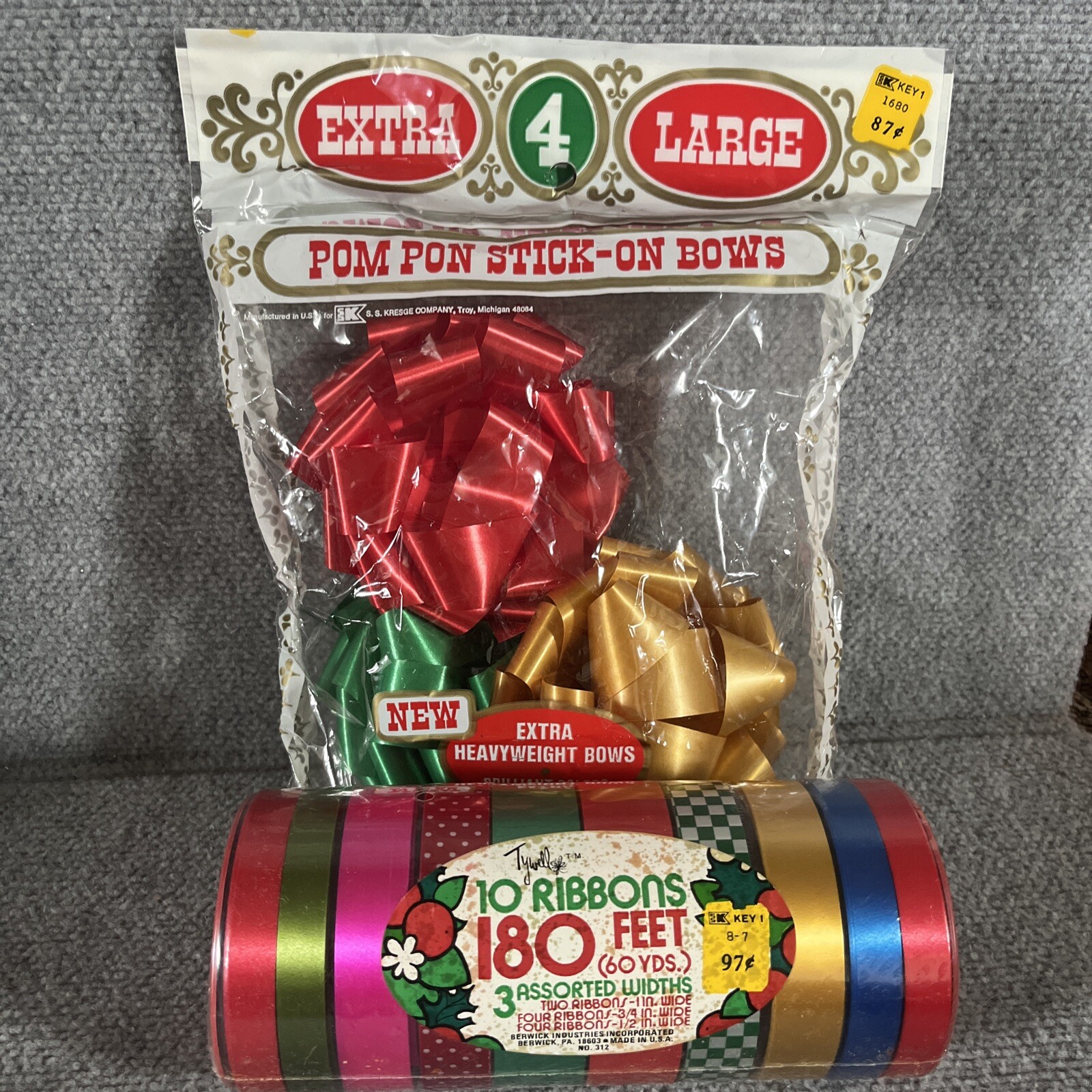 NOS Vintage Kmart Box of 10 Gift Wrap Ribbons 180 Ft Made in USA W/ 3 ...