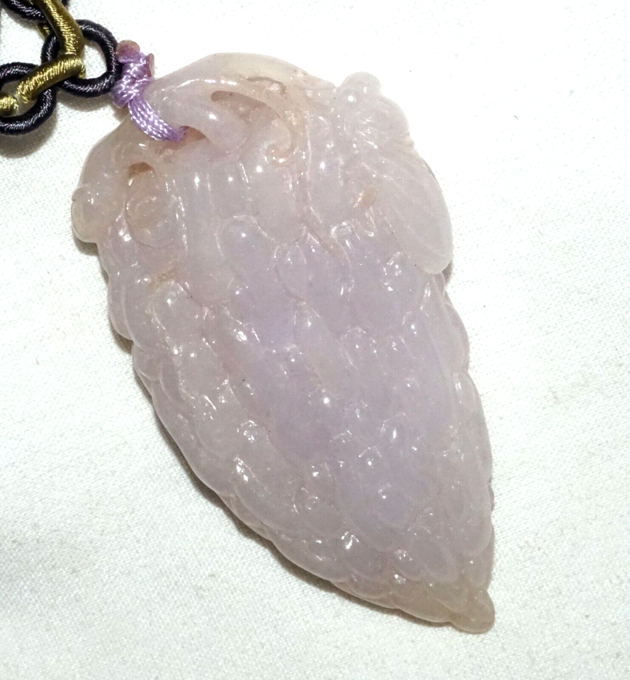 Vintage Chinese Lavender Jade Carved Pendant Bitter Melon & Bug Motif ...