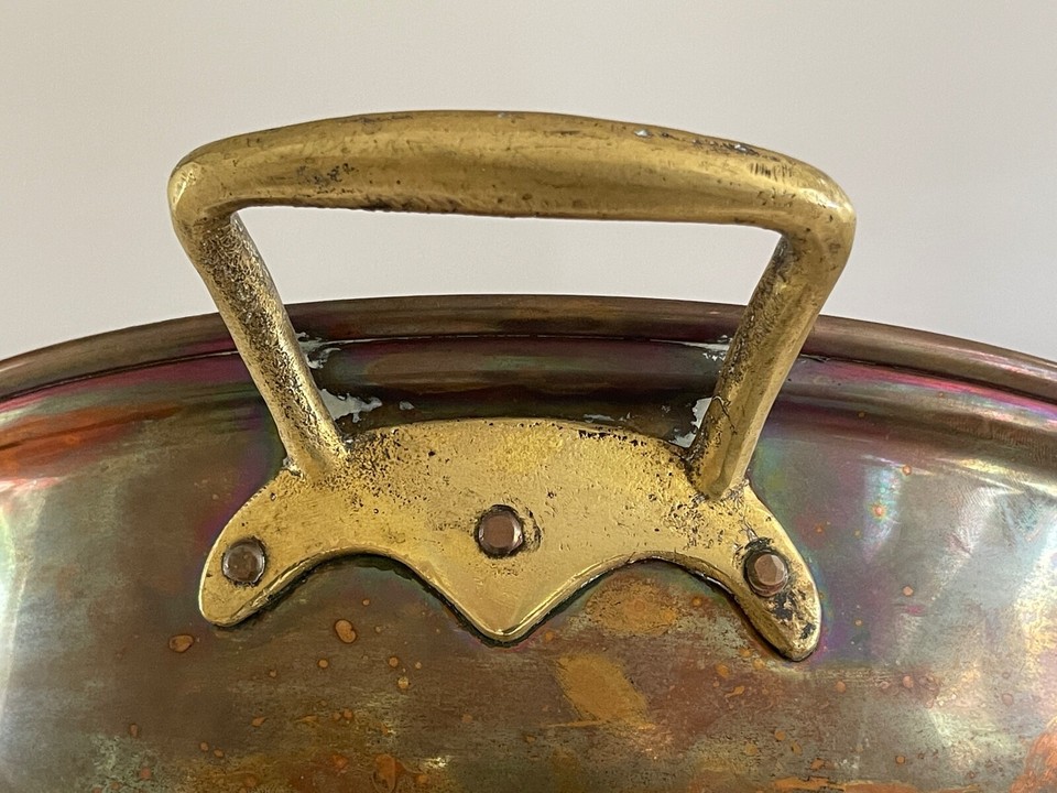 Vintage Hammered Copper Round Chafing Dish with Brass Finial, Handles ...