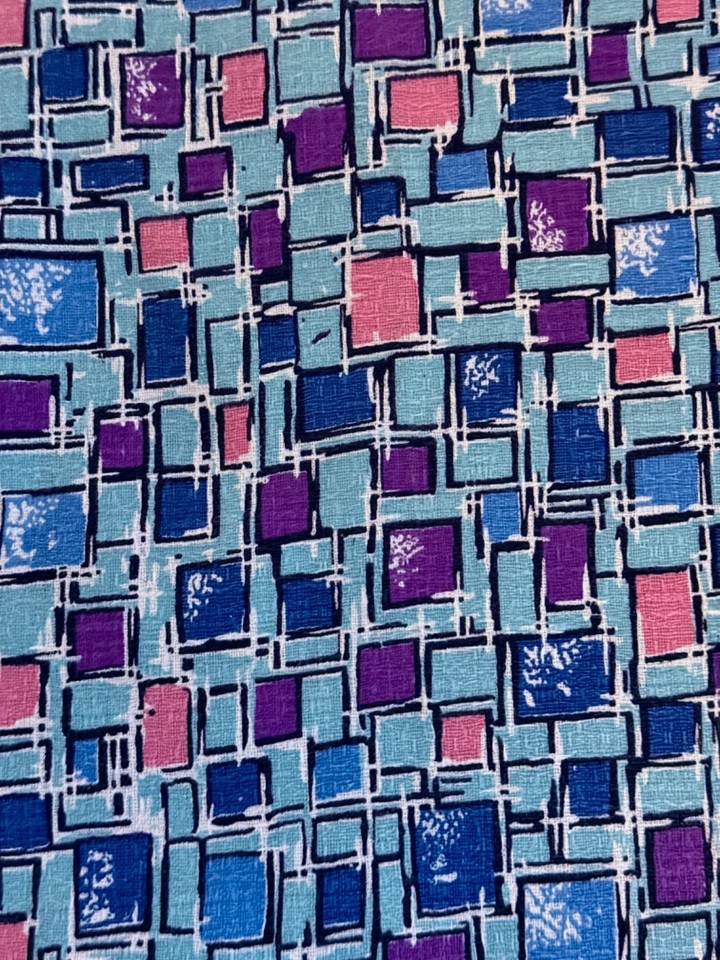 1950s MOSAIC Plaid Geometric Cubism Checker Mid Century Barkcloth ...