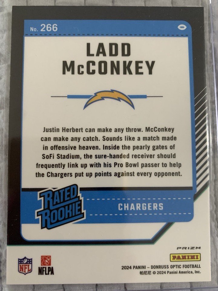 2024 Panini Donruss Optic Ladd McConkey Blue Stars Emoji RC Chargers ...