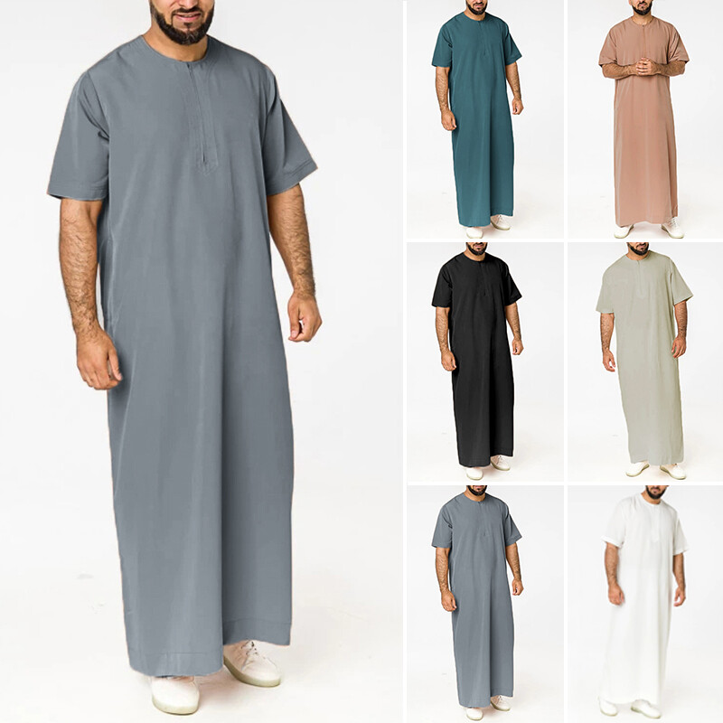 New Men Muslim Clothing Thobe Saudi Arab Short Sleeve Islamic Jubba ...