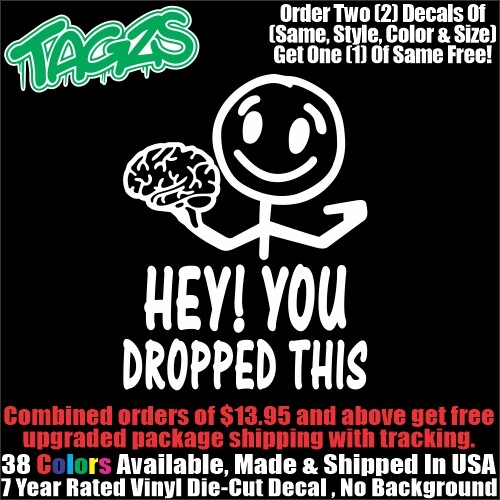 Hey, You Dropped This Brain Funny DieCut Vinyl Window Decal Sticker Car ...
