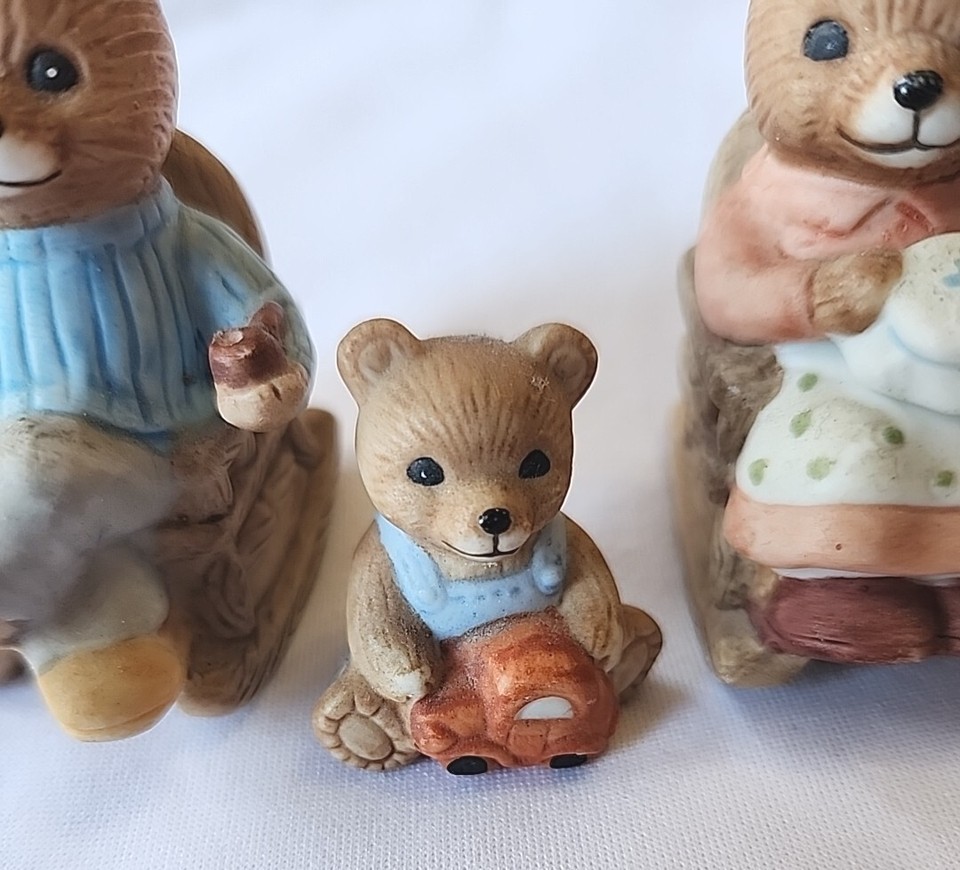 VINTAGE Homco Home Interior #1470 Rocking Chair Bears Figurines Set of ...