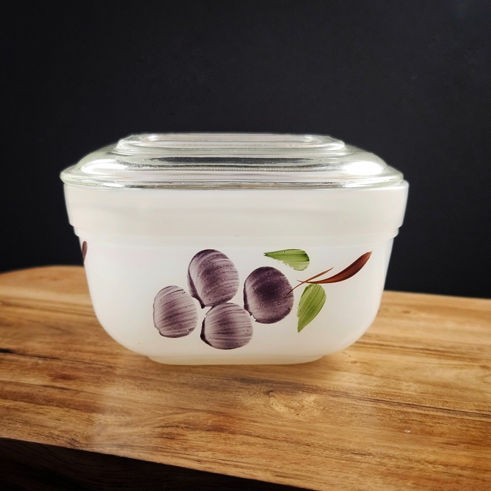 Vtg Fire King Anchor Hocking Gay Fad Hand Painted Square Refrigerator ...