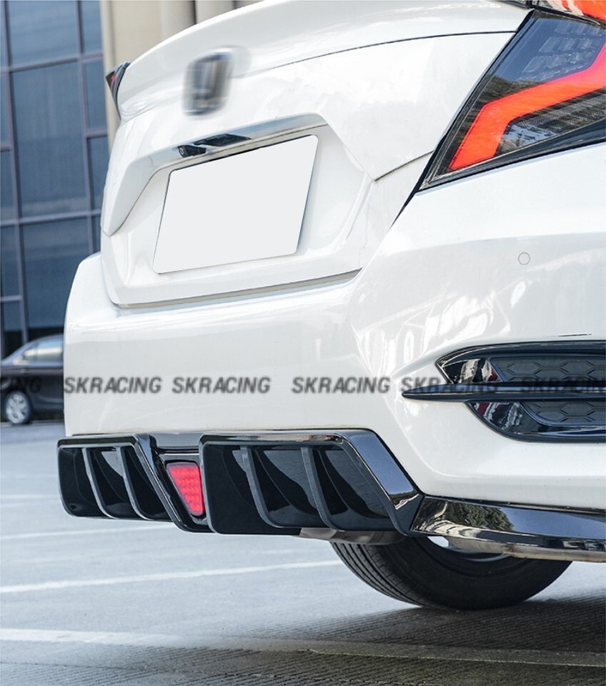 Glossy Black Rear Bumper Diffuser Lip +LED For 2016-2021 Honda Civic ...