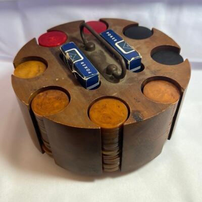 Vintage Bakelite Poker Chips Wooden Spinning Poker Chip Wheel with ...