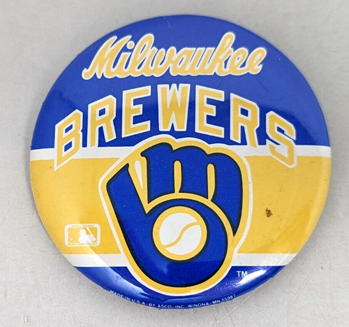 VTG Asco MLB Milwaukee Brewers Logo Baseball Advertising Button Badge ...