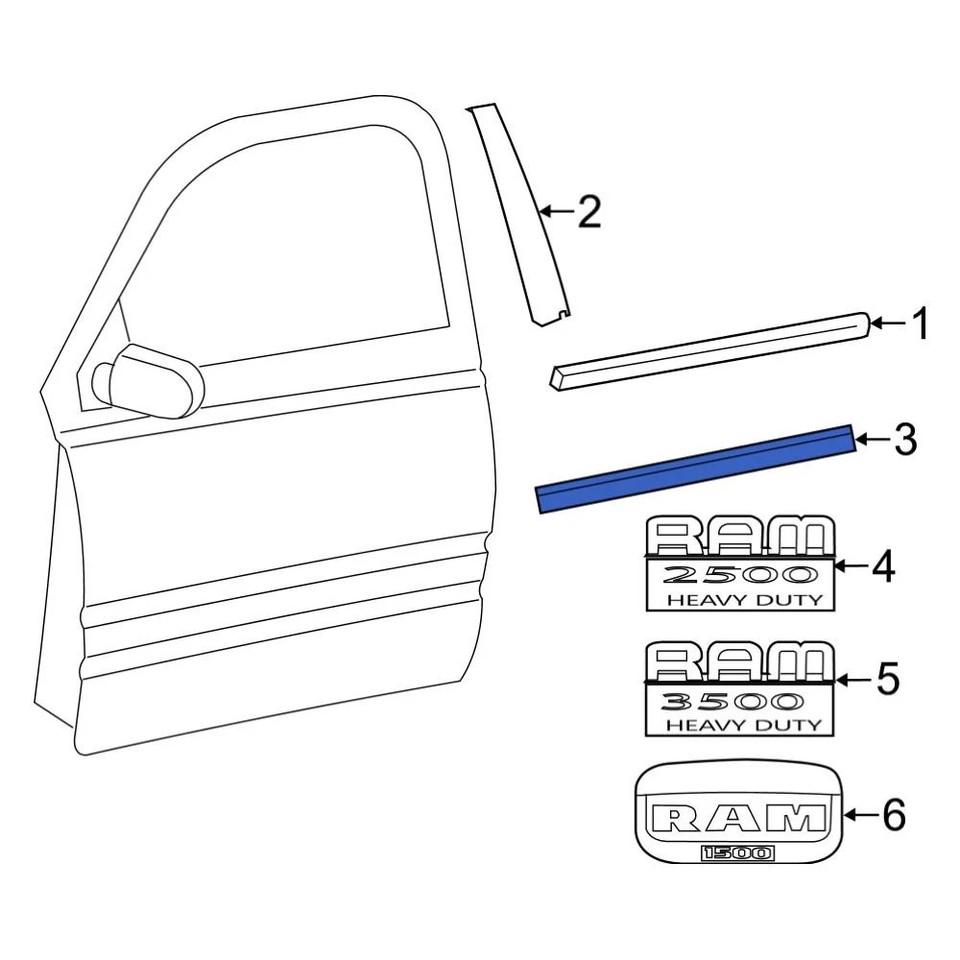 For Ram 1500 Classic 2019-2020 Ram 68247508AD Rear Right Door Molding ...