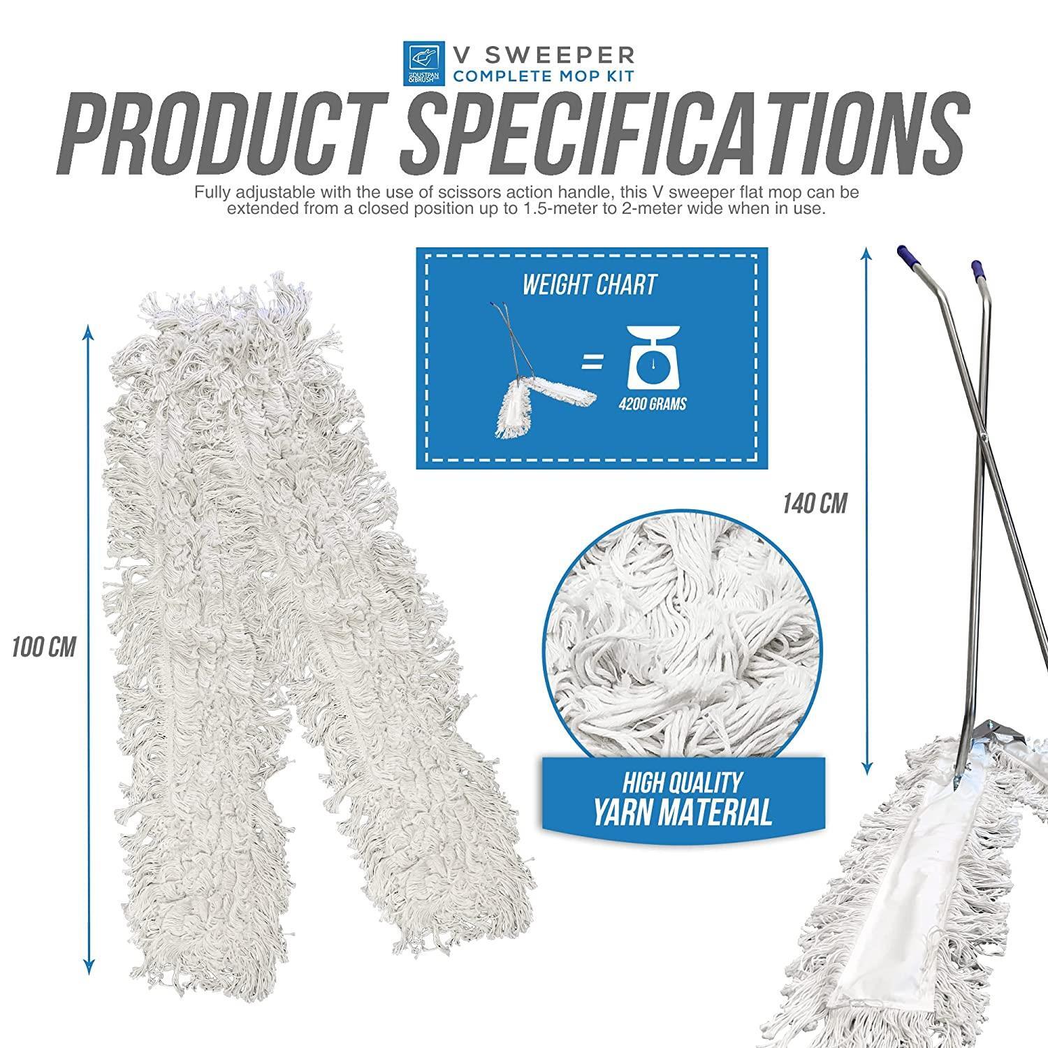 V Sweeper Kit 100cm Large Floor Mop Wide Cleaning Scissor Action ...