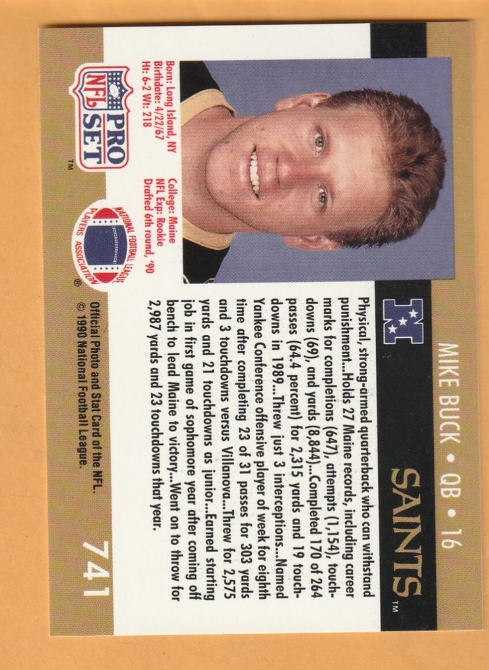 Mike Buck New Orleans Saints AUTO Signed 1990 Pro Set Maine Black Bears ...