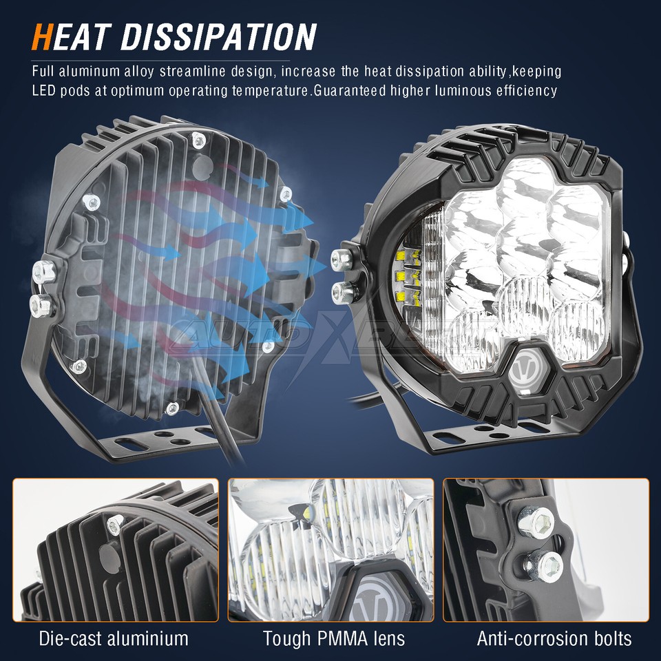 2X 5" LED Work Light Bar Amber Pods DRL Round Offroad Driving Truck ATV ...