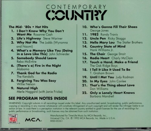 TIME-LIFE - CONTEMPORARY COUNTRY - MID 80's HOT HITS - MINT CD | eBay