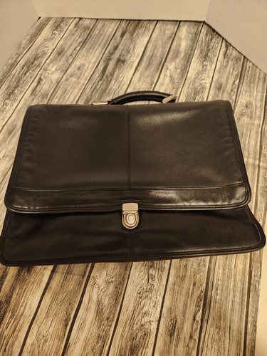 Black leather briefcase. Soft, Expands. W/ shoulder Strap | eBay