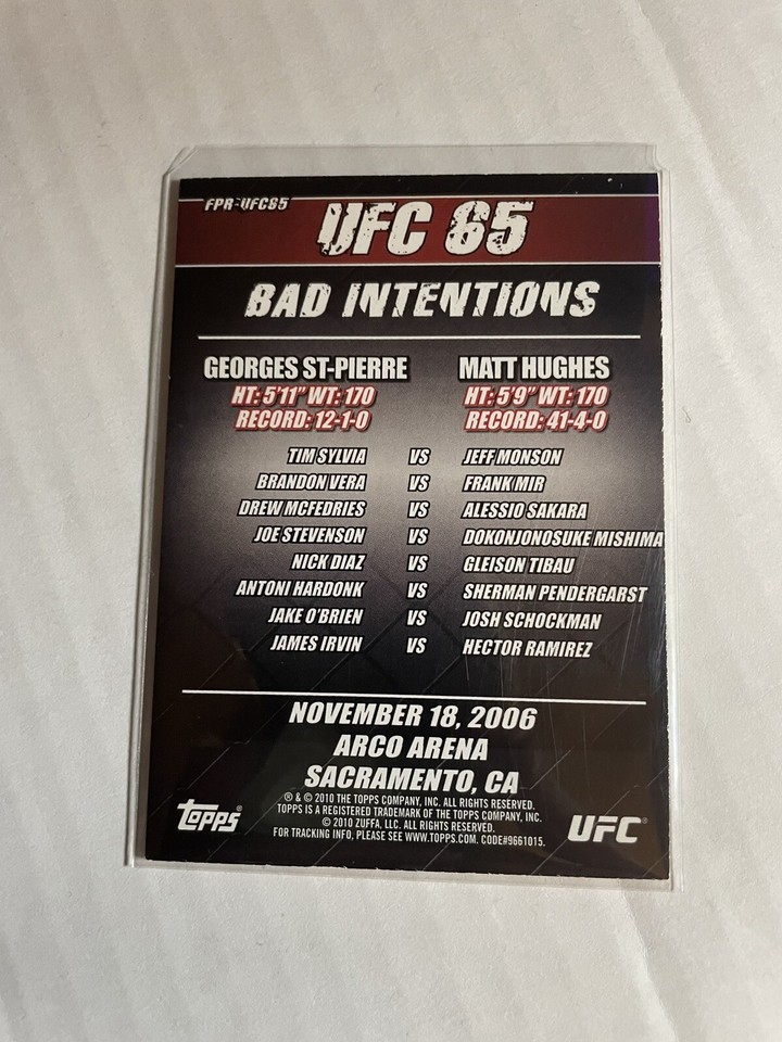 2010 Topps UFC 65 HUGHES Vs ST-PIERRE Fight Poster Card #FPR-UFC65 ...