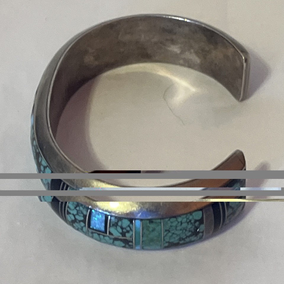 Sterling Silver Turquoise Inlay Cuff Bracelet Signed “HL” Maker Mark | eBay