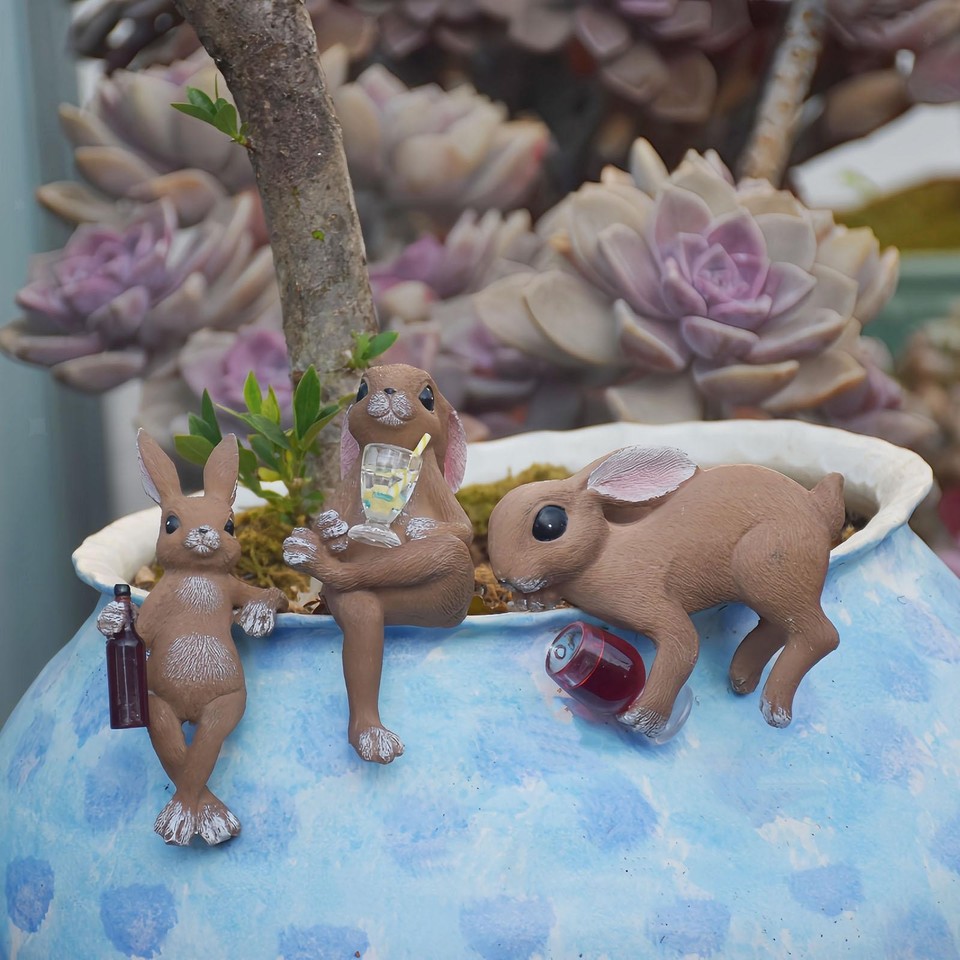 3 Pieces Easter Bunny Figurines Planter Decor Small Animal Sculptures ...