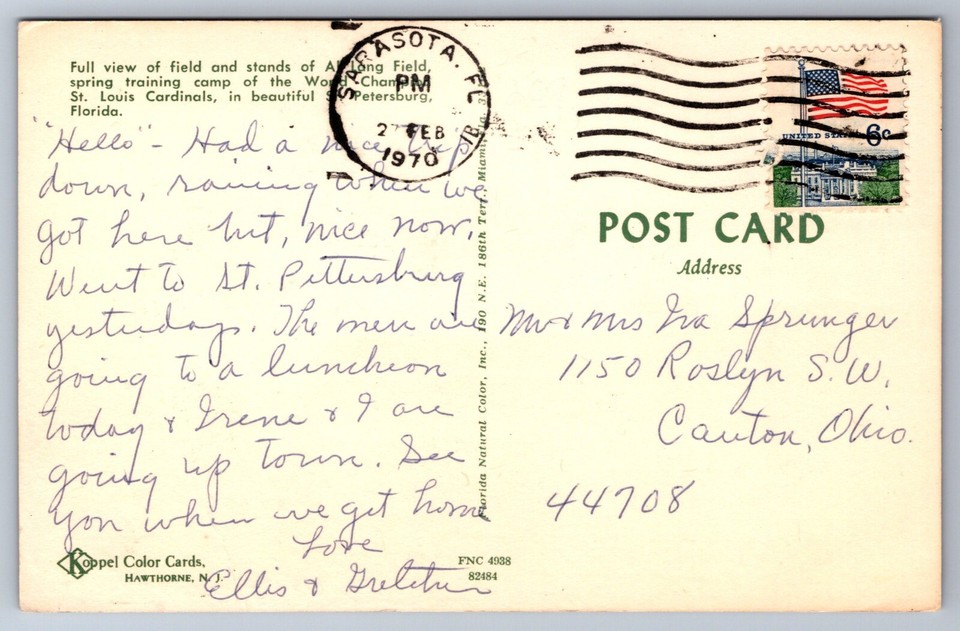Postcard St. Petersburg FL Al Lang Stadium St. Louis Cardinals Training ...