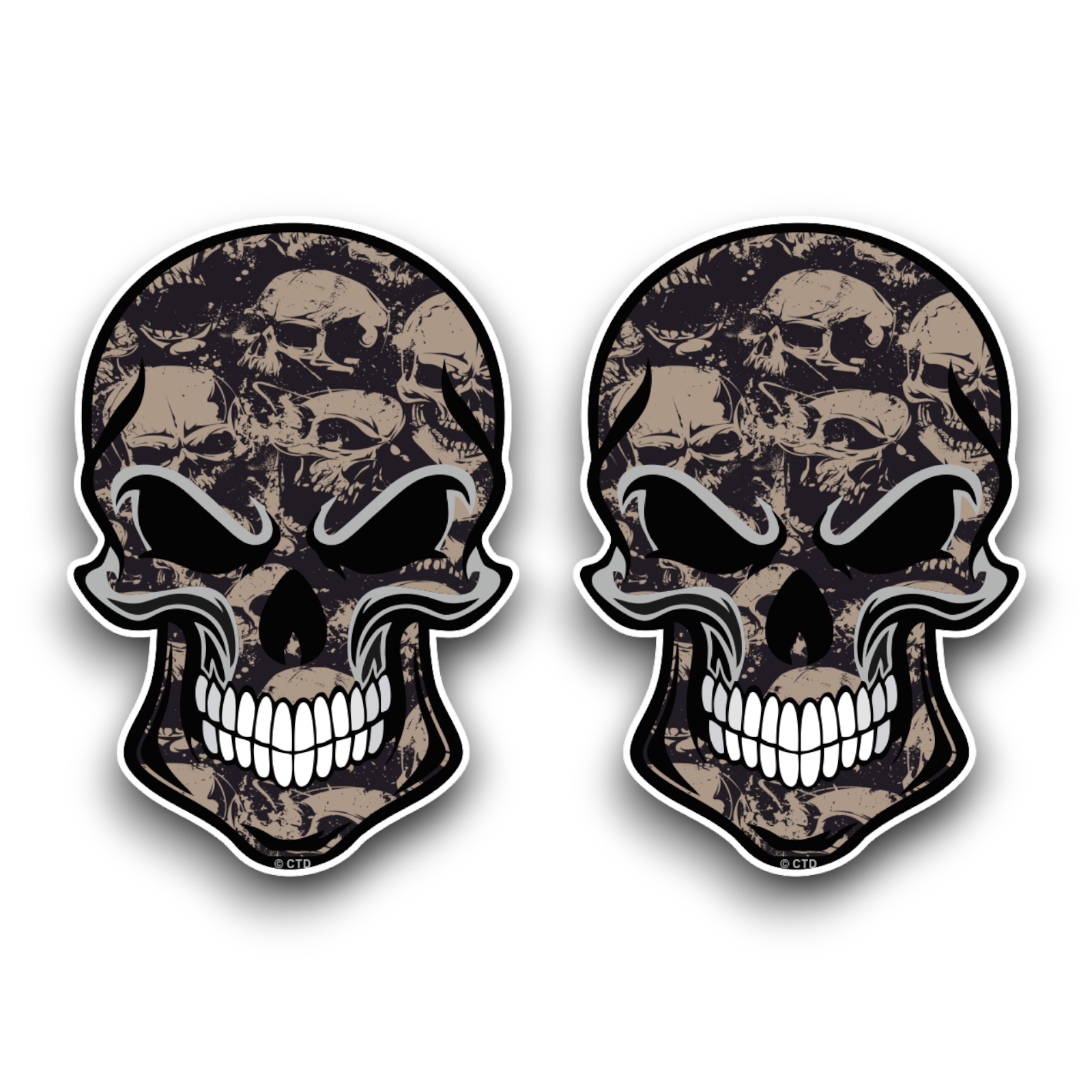 2x Gothic Biker Skull With Grunge Repeat Pattern Vinyl Sticker Decal ...