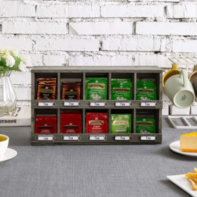 Wall Mounted Tea Bag Storage Box with Vintage Label Holders, Tea bag ...