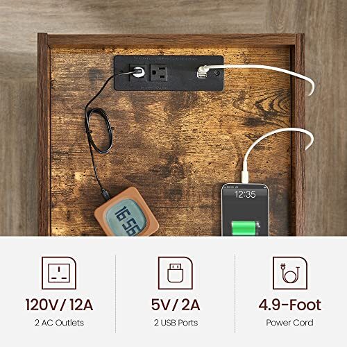 Nightstand With Charging Station Bed Side Table With Usb Ports And ...