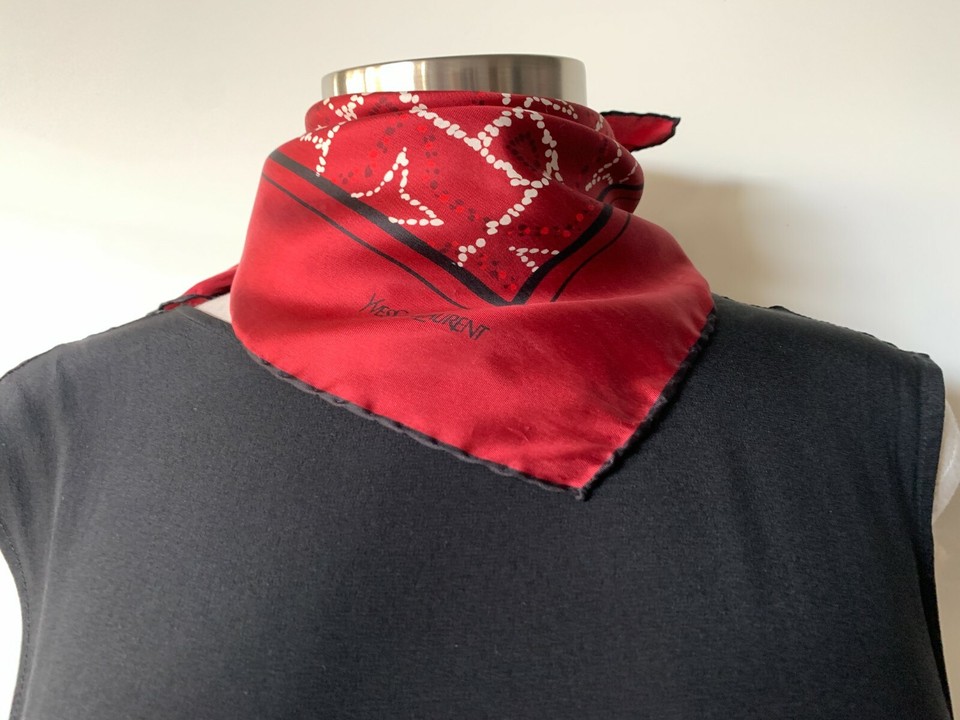 YSL Yves Saint Laurent Silk Twill Deep Red "Stars" Bandana/Scarf ...