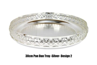 Silver Round Stylish 30cm Silver Plated Paandan Decorated Tray Home ...
