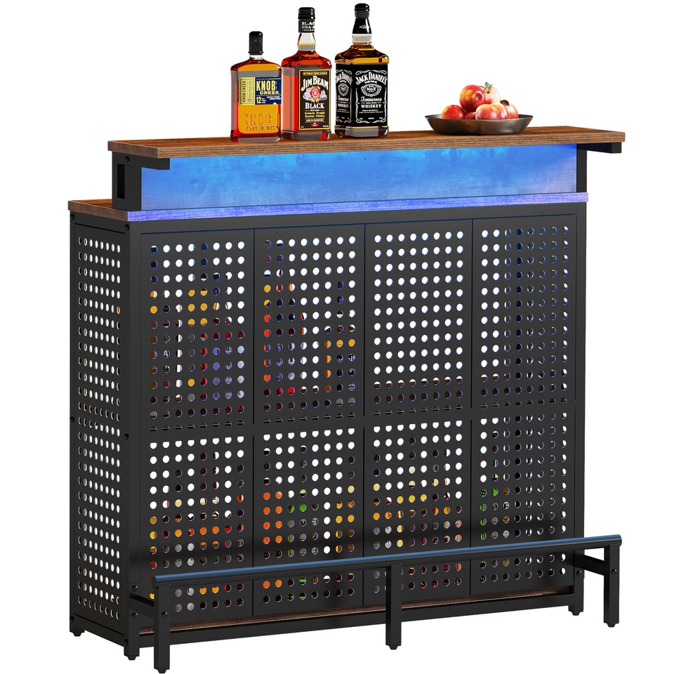Mini Home Bar Unit with LED Light Liquor Wine Cabinet Bar Table with ...