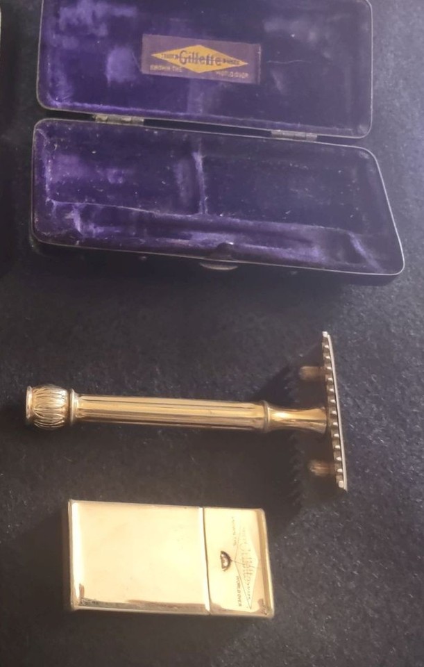 Vintage Gillette ABC Razor Set-Gun Metal Shell Case with Gold Plated ...
