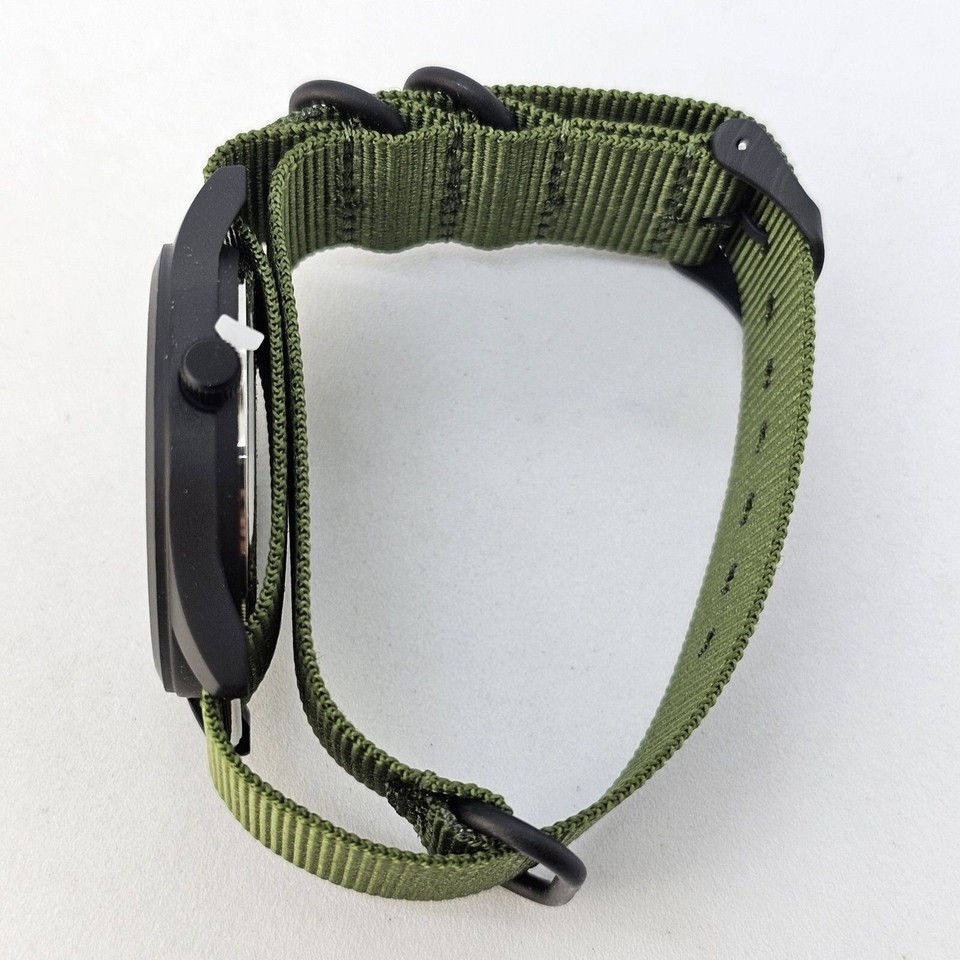 Men's Field Easy Read Watch 42MM Black Dial Army Green Nylon Band Strap ...