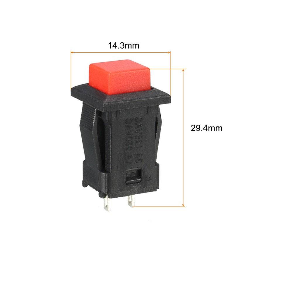 Push Button Switch 1NO Latching Square Button 12mm / Red / 5 Pcs ...