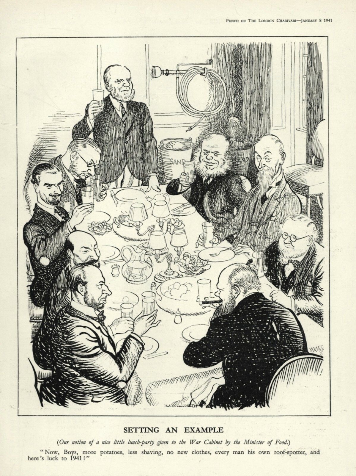 RARE WW 2 BRITISH Punch Cartoon - CHURCHILL'S WAR CABINET - "Setting an ...