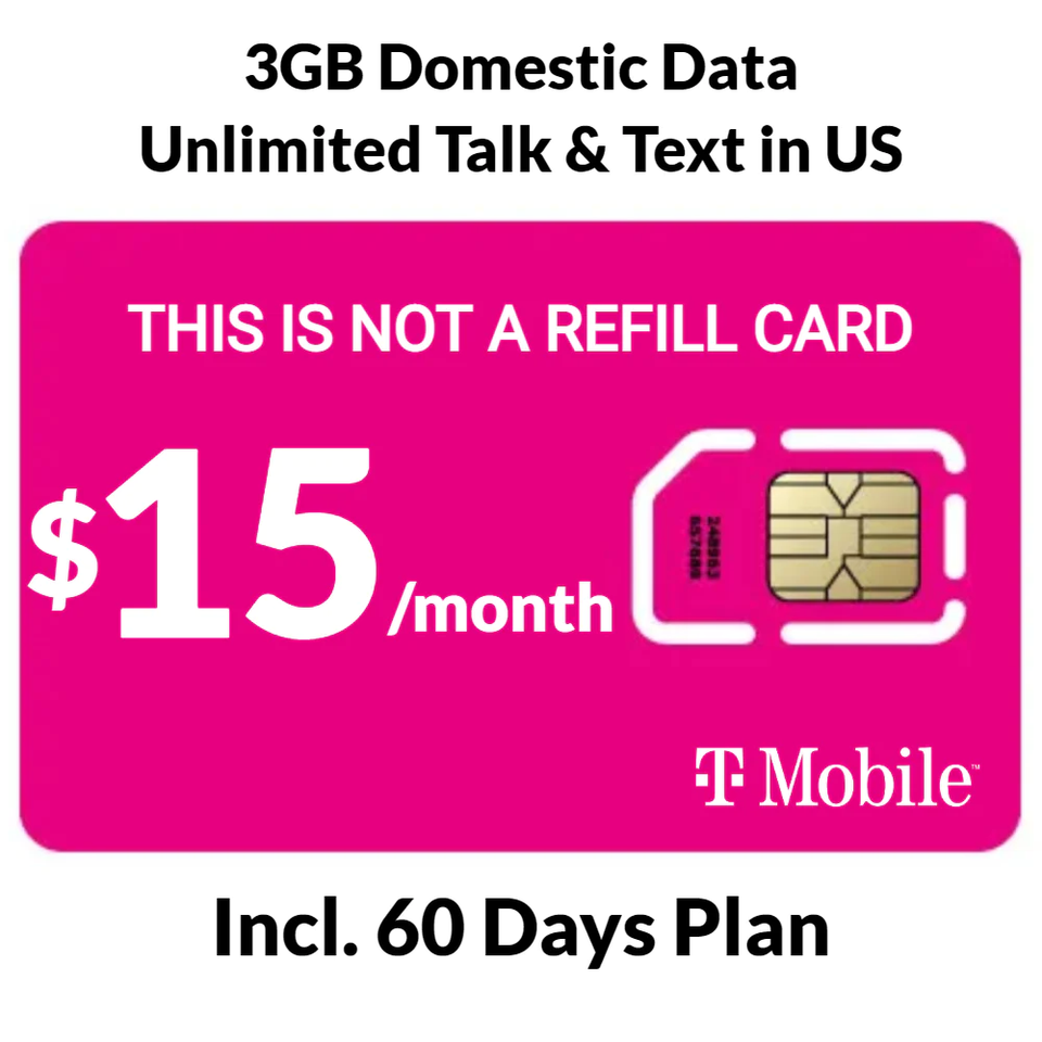 T-Mobile Prepaid Unlt'd Talk/Text/Data SIM Plans($10/$15/$25/$50/$60 ...