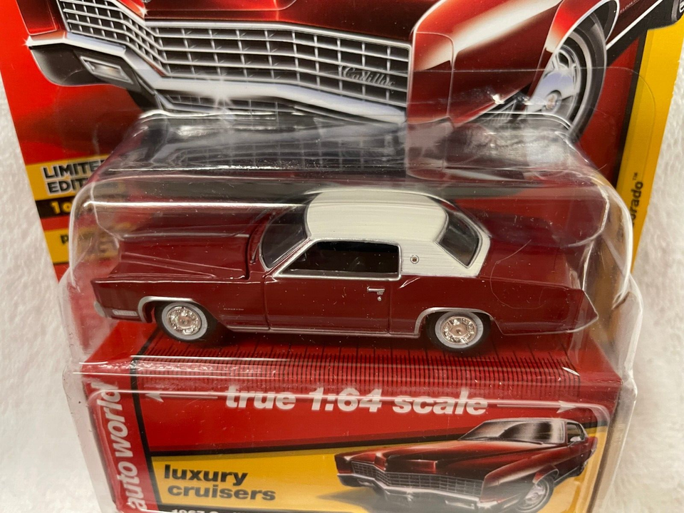 1/64AUTO WORLD 67 CADILLAC ELDORADO/RED/WHITE VINYL TOP/BLK INT/RUBBER ...