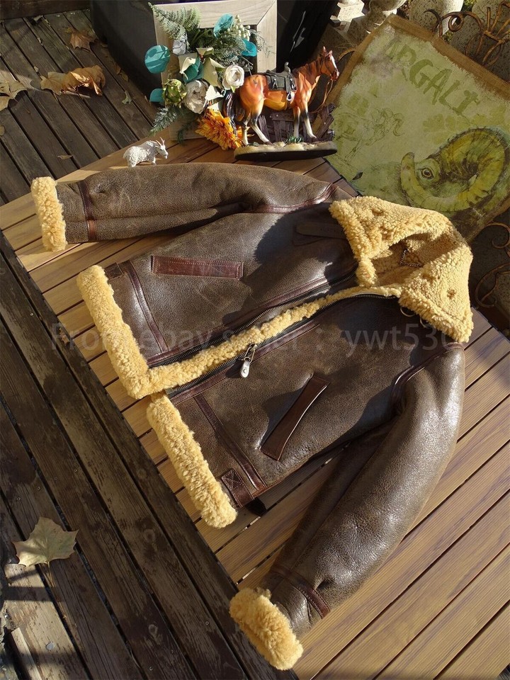 100% sheepskin WW2 B3 Mens RAF Aviator Leather Jacket Coat Bomber ...