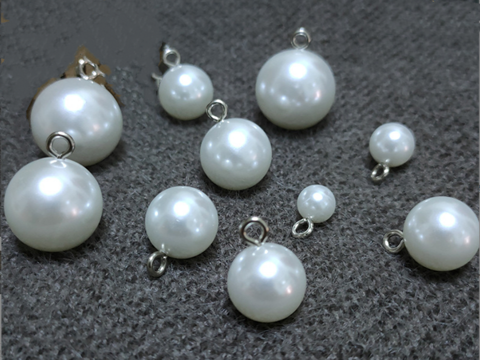 150PCS Round Imitated Faux Pearl Buttons Charms W/Metal Shank for ...