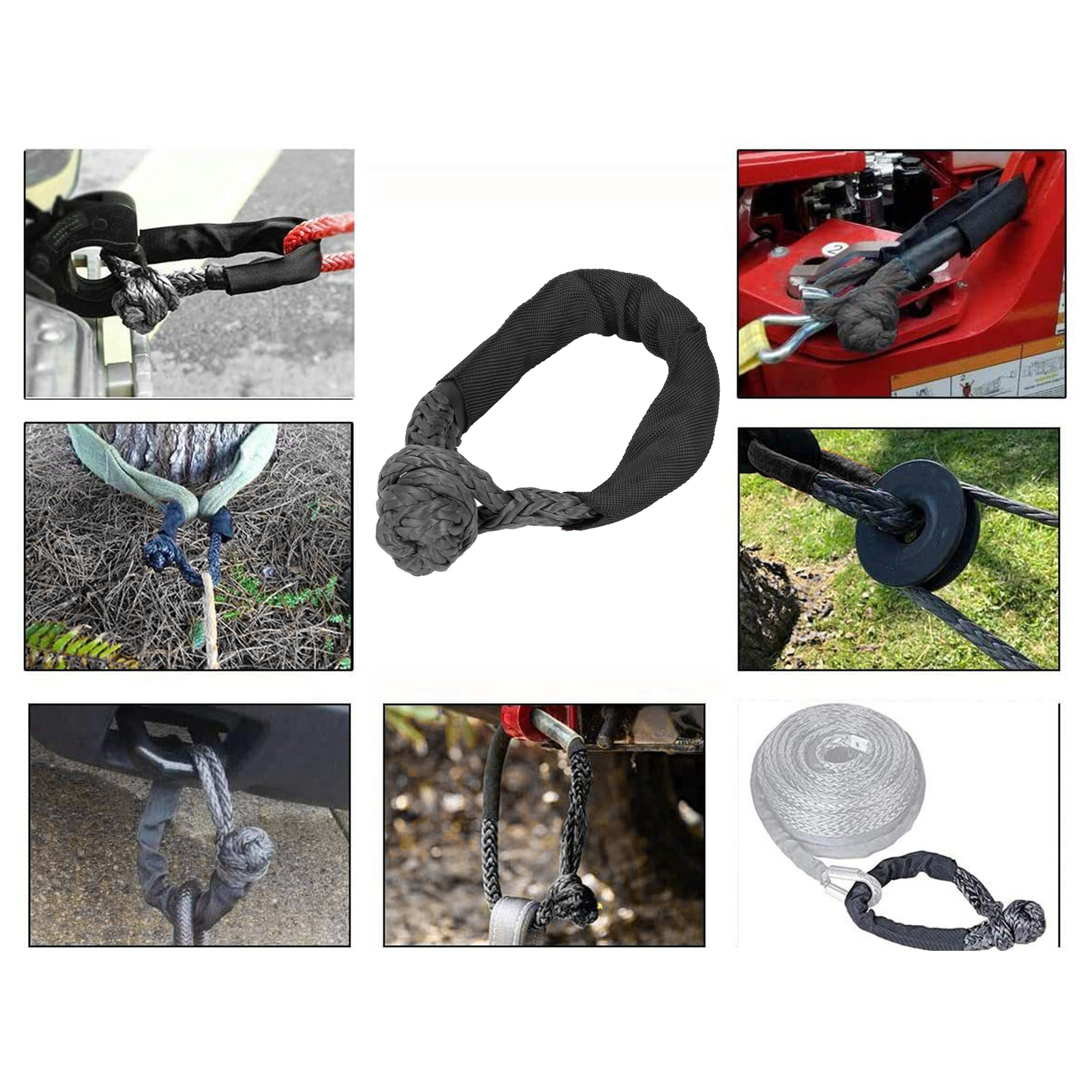 Black Synthetic Soft Shackle 33069lbs Breaking Off Road Recovery Rope ...