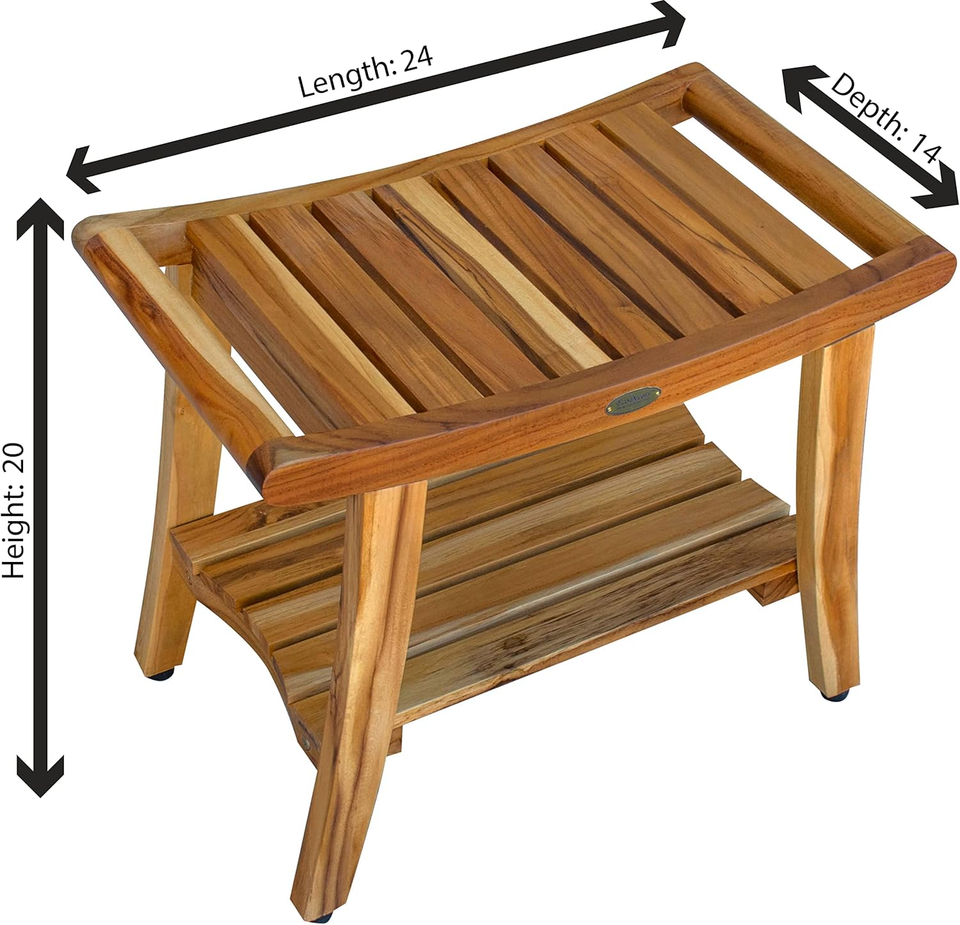 24" Waterproof Teak Wood Shower Bench - Safe Storage & Organization ...