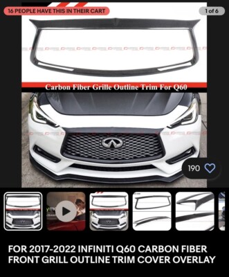 FOR 2017-2022 INFINITI Q60 CARBON FIBER FRONT GRILL OUTLINE TRIM COVER ...