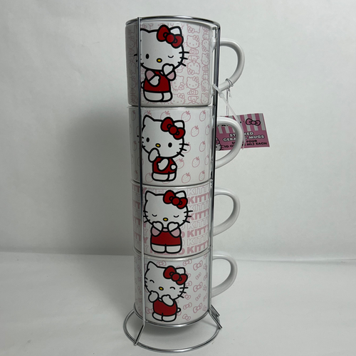Hello Kitty Mug Set of 4 Stacked White Pink Red 10 oz Cups | eBay