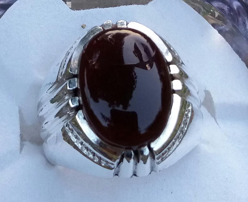 Real Aqeeq Ring for men Dark Black Kabadi Agate Akik Rings Islamic Ring ...