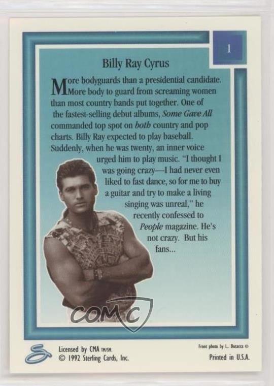 1992 Sterling Cards CMA Country Gold Billy Ray Cyrus #1 03od | eBay