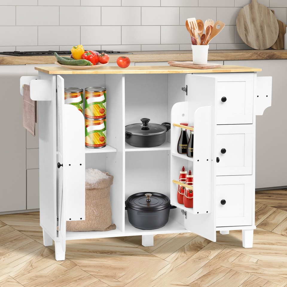 Kitchen Island Cart Storage Cabinet with 2 Adjustable Shelves, 3 ...