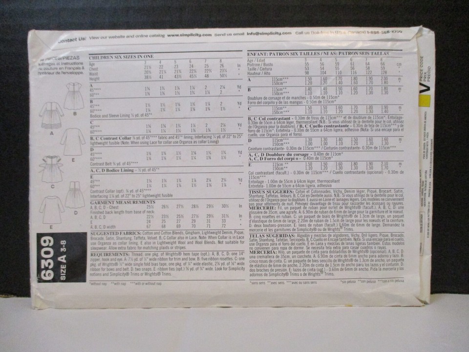 New Look Pattern 6309 Dress & Coat Girls Size A (3-6) Cut Complete ...