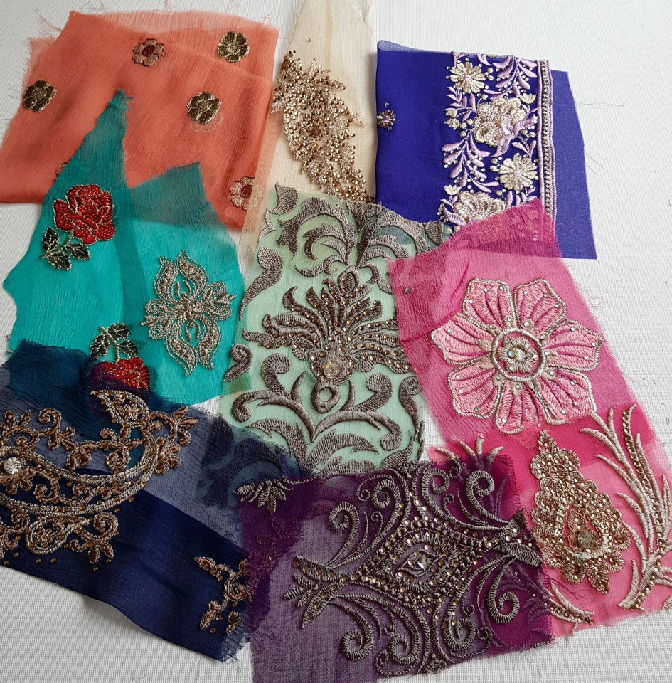 Sari scraps beaded embellished fabric offcuts art projects sequin ...