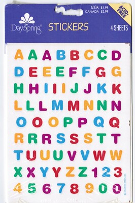 ABC Letters Alphabet Numbers 4 Sheets NEW in PACK Dayspring Stickers ...